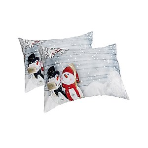 Edwiinsa Farmhouse Snowman Pillow Covers King Standard Set of 2 20x36 Bed Pillow, Plush Soft Comfort for Hair/Skin Cooling Pillowcases with Envelop Closure Throw Covers Christmas Winter Pine Leaves