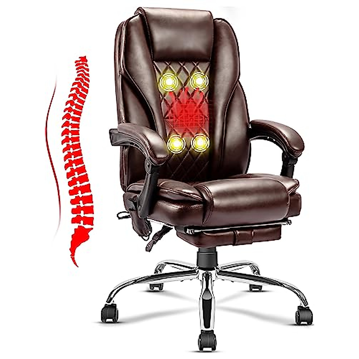 NOBLEMOOD Heated Massage Office Chair - Ergonomic Office Chair with Foot Rest and Lumbar Support, High Back Excutive Office Chair with Heating and Massaging for Adults (Brown)