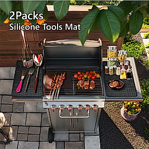 Pet Baby 2PCS Silicone Griddle Tools Mat, Large Spatula Mat with Drip Pad Griddle Silicone Mat Side Shelf Mat for Grill BBQ Griddle Accessories(Black15.35"*10.63")