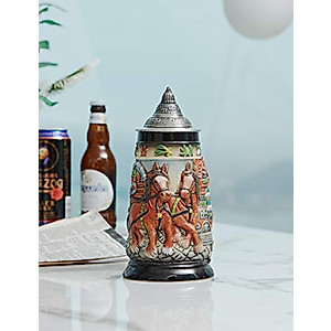 HAUCOZE Beer Stein Mug German Oktoberfest Stanley Viking Tankard with Petwer Lid Birthday Gifts 0.9Liter