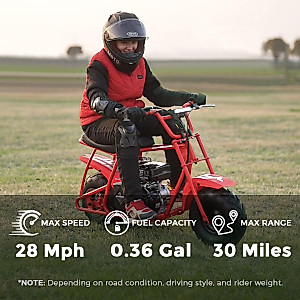 FRP GMB100 Mini Bike, 99CC 4-Stroke Mini Bikes for Adults, Off-Road Motorcycle W/LED Headlight, Goggles, Gloves and Neck Gaiter Up to 28 Mph, Weight Support Up to 220 LBS（Red）