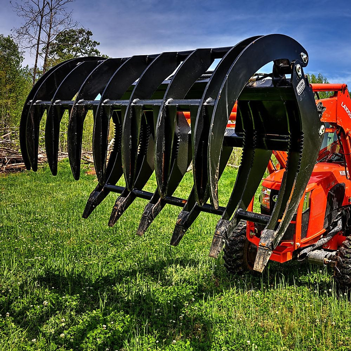 Titan Attachments 72" Extreme Root Grapple Rake Attachment, Universal Quick Tach, Twin 3,000 PSI Cylinders, Replaceable Forged Steel Teeth