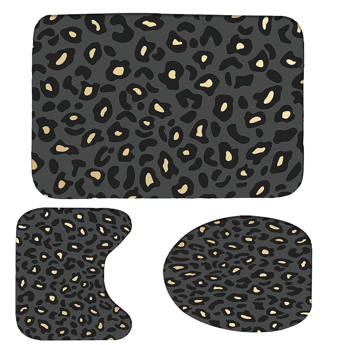 Mightree Bathroom Shower Curtains 4 PCS Sets, Waterproof Fabric Bathroom Curtain with 12 Hooks, Toilet Lid Cover and Bath Mat, Non-Slip Rug Foot Mat, Shower Curtain and Rug Set, Black, Large