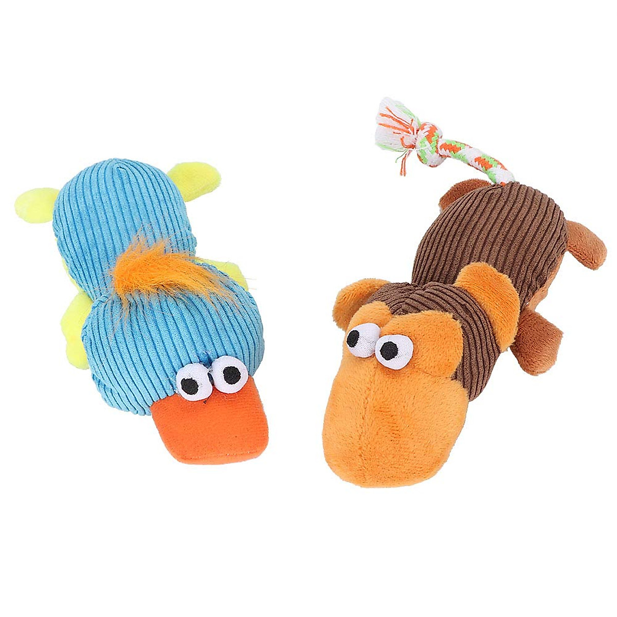 Zerodis 2PCS Squeaky Stuffed Pet Dog Toys Chew Toy with Squeakers Soft Plush Duck Monkey Sound Toys for Puppies Teething Small Medium Large Dogs