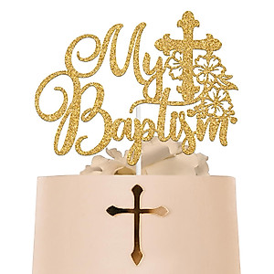 My Baptism Cake Topper, First Holy Communion,God Bless This Child, Bridal Shower/Wedding/Baptism/Christening Baby Shower Party Decorations, Gold Glitter
