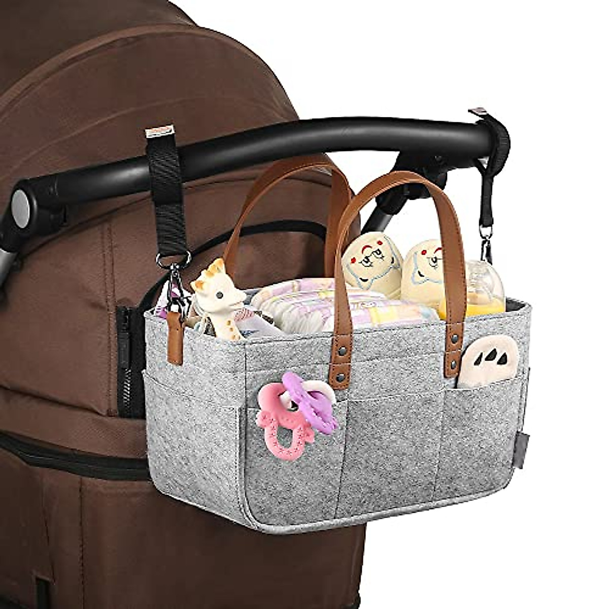 Baby Diaper Caddy Organizer - Baby Shower Basket Portable Nursery Storage Bin Car Storage Basket for Toys (Light gray)