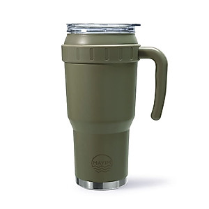 Mayim 40oz Tumbler with Handle, Travel Coffee Mug or Insulated Water Bottle with Straw and Lid, Leak Proof Stainless Steel Double Wall Thermos for Home, Office or Car - Green