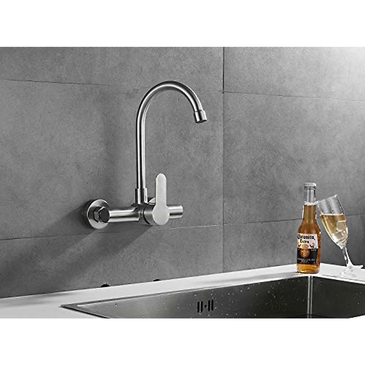 Kitchen Sink Faucet Brushed Nickel Wall Mount 360° Swivel Single Handle Restaurant Utility Sink Faucet in Wall Faucet Kitchen Bar Laundry Faucet Commercial