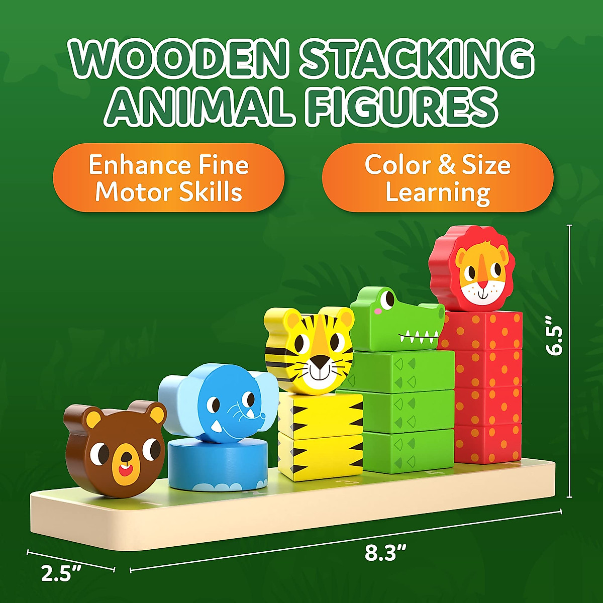 CoolToys Stack n' Sort Baby Toddler Learning Toys, 3 Developmental Educational Game Set, Nesting & Stacking Cups, Shape & Color Sorting Stackable Wooden Pieces, Montessori Wooden Puzzle, Jungle Theme