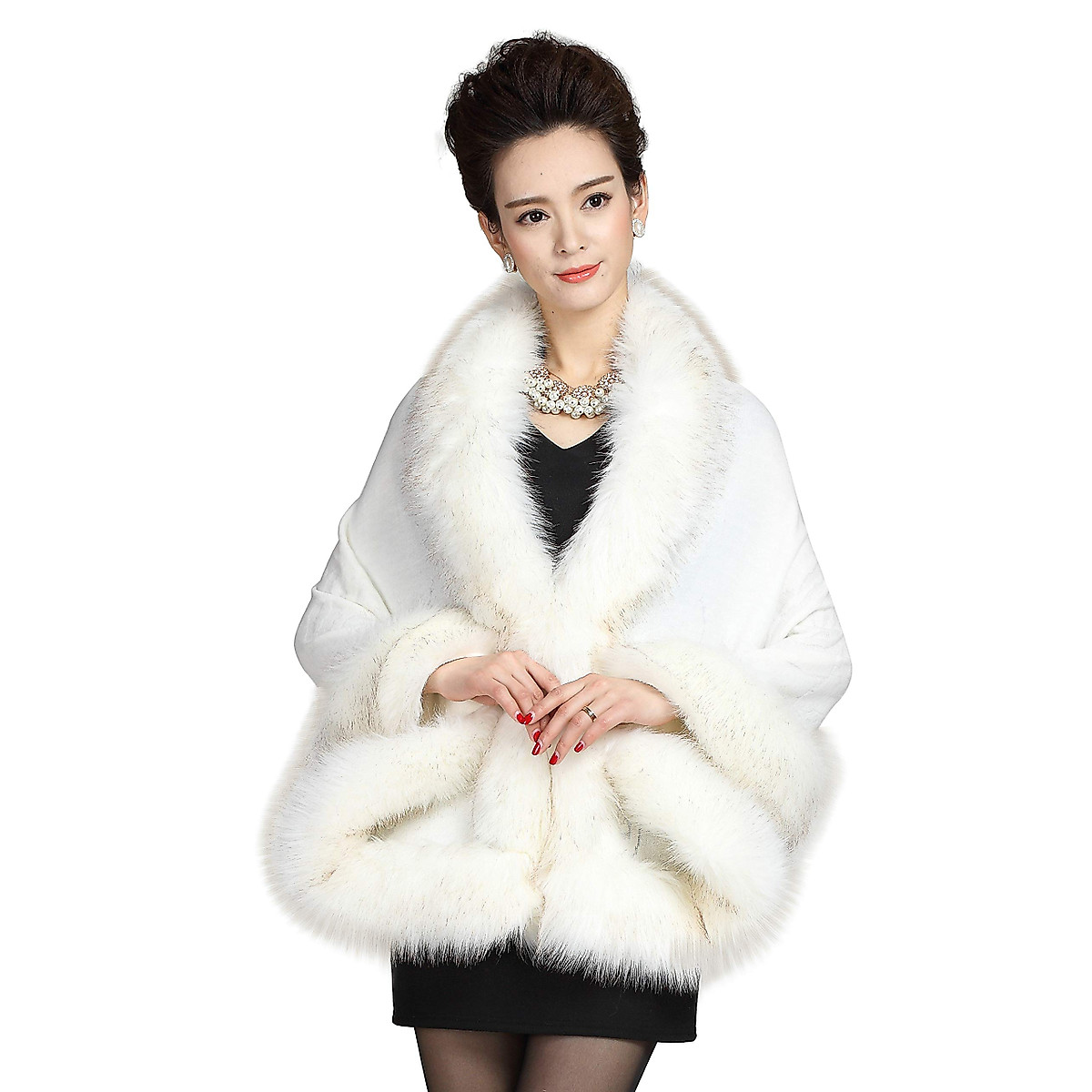 ELFJOY White Faux Fur Bridal Shawl Wrap for Wedding and Evening Dresses - Luxury Fur Cape