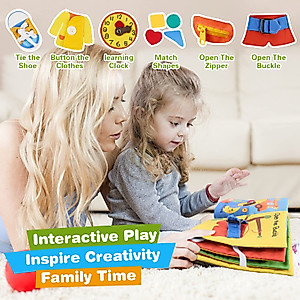 Richgv Quiet Book for Toddlers 1-2 Years Old, Interactive Busy Book Montessori Toys Soft Fabric Book Toddlers Travel Toy, 10 Pages Preschool Learning Activities for 1 2 Years Old Toddlers Boys & Girls