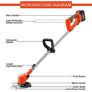 MAXMAN Weed Wacker Grass Trimmer/Edger Battery Powered,21V Cordless Weedeater Lightweight Electric Brush Cutter with 2 Batteries and Charger,10Pcs Metal Blades Lawn Tool for Home Garden Yard Trimming