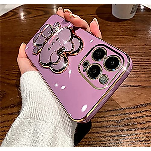 for iPhone 14 Pro Max Case for Women Girls,6D Cute Hidden Rabbit Bunny Stand Mirror Design,Luxury Plating Glitter Soft Silicone Makeup Girly Phone Case with Camera Cover for iPhone 14 Promax Purple