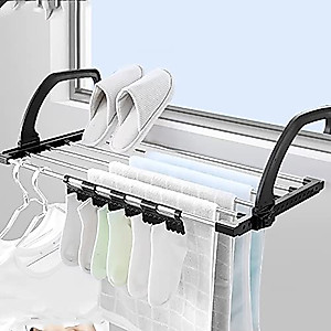Clothes Drying Rack, Stainless Steel Folding Laundry Mini Towel Drying Rack Indoor/Outdoor Easy Install Hanging on Door Bathroom Windowsill Guardrail Corridor Balcony