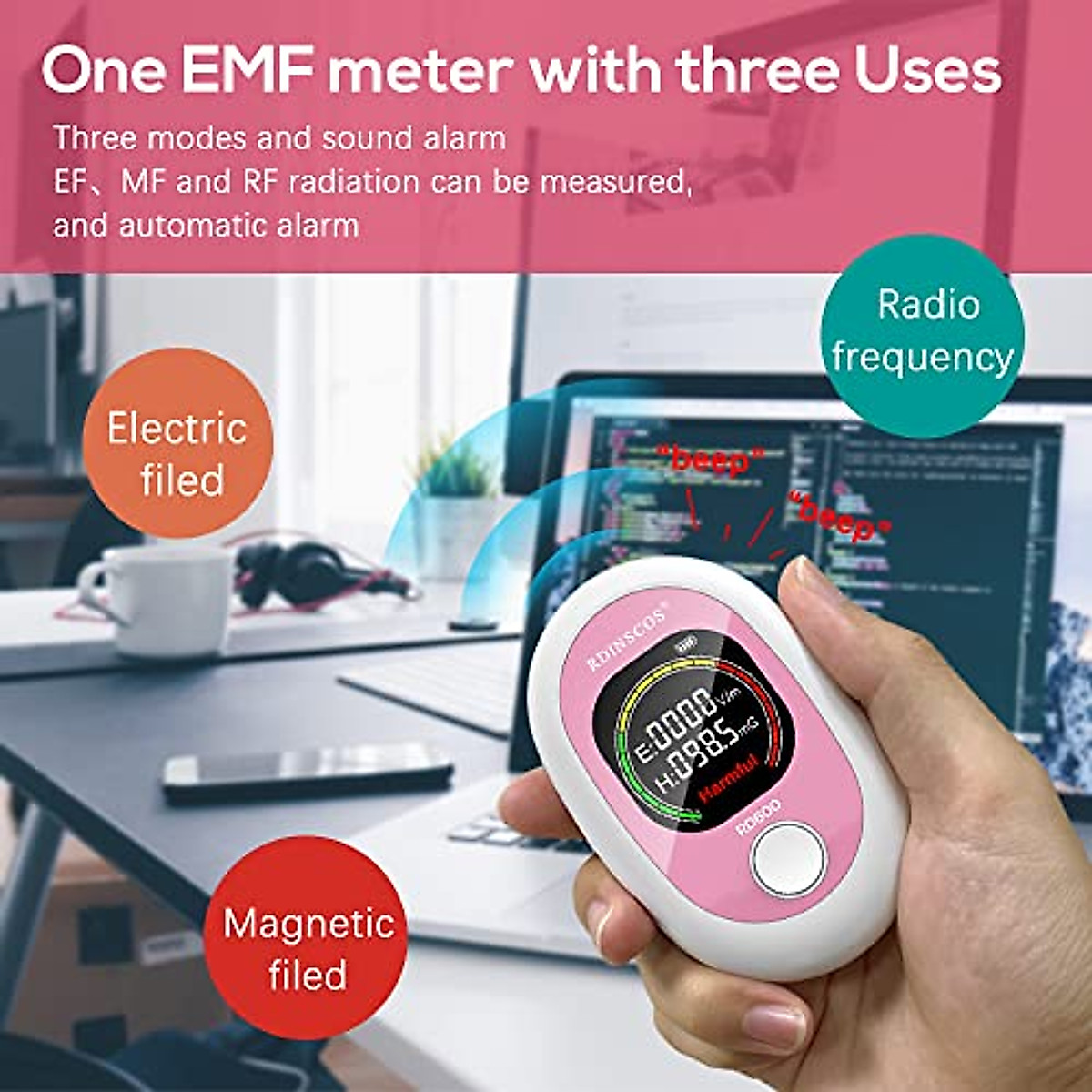 EMF Meter, Rechargeable Digital Electromagnetic Magnetic Electric Radio Frequency Field Detector Hand-held Digital LCD EMF Detector, Great Tester for Home EMF Inspections, Office, Outdoor (RD600)