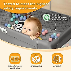 Baby Playpen for Babies and Toddlers with Mat, 71x59 inch Extra Large Baby Playard No Gaps for Indoor & Outdoor, Portable Toddler Playpen with Bag, Anti-Slip Base, (Gray), Li'l Pengyu
