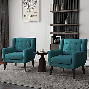 UIXE Accent Chairs Set of 2, Modern Living Room Arm Chair Button Tufted Armchair, Comfy Upholstered Club Lounge Sofa Seat Reading Chair Bedroom Side Seating for Home Office (Turquoise Blue)