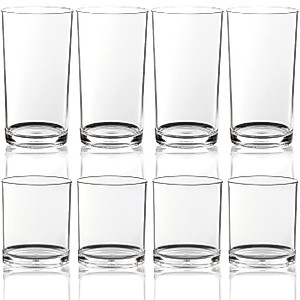Youngever Set of 8 Plastic Drinking Tumblers, Old Fashion Plastic Glasses, Reusable Plastic Cups for Whiskey and Beer (12 ounce & 16 ounce)