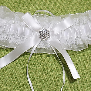 Wedding Garters for Bride Lace Bridal Garters with Bow Stretch Party Leg Garter Belt (White)