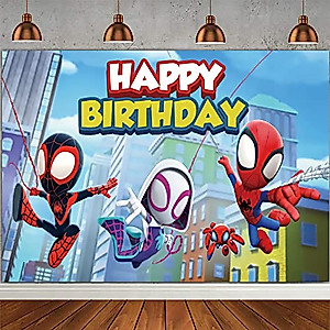 Spider Hero Party Background Spider Friends Children’s Birthday Party Photo Backdrop Background Baby Shower Photography Banner Decoration, 5 x 3 FT