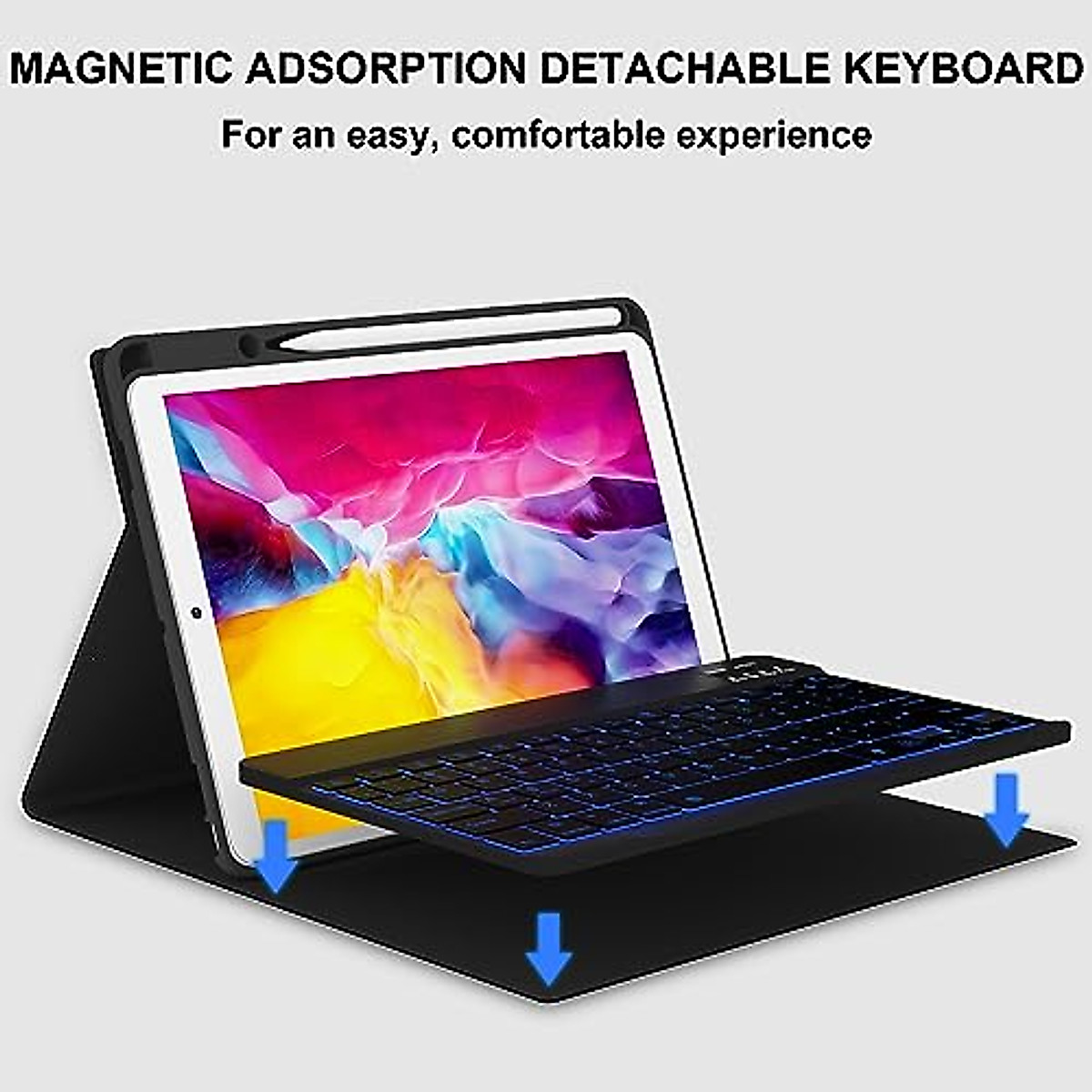 C INVERTER iPad Case Keyboard, for iPad 9th/8th/7th Gen 10.2 in, iPad Pro, Air 3rd Gen 10.5 in, Detachable Backlit Wireless Keyboard with Magnetic Protective Cover (Black)