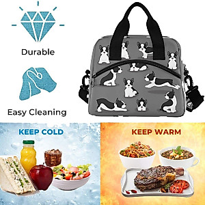 Glaphy Boston Terrier Dog Animal Lunch Bag Insulated Lunch Box Food Container Meal Prep Cooler Handbag for School Office Outdoor Picnic