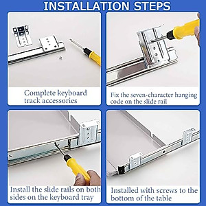 OM-PDD Slide Out Keyboard Tray Under Desk, 360° Hidden Mouse Pad, No Drill, Metal Steel Under Desk Tray, Silent, Smooth, Strong Load-Bearing, Strong and Stable