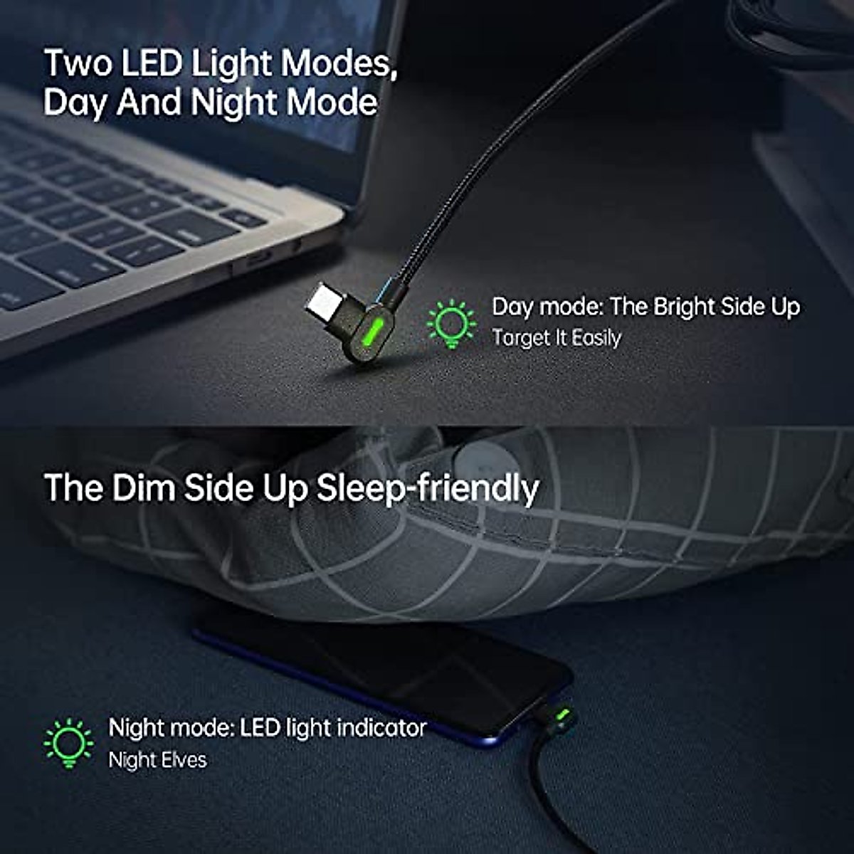 Type C USB 90 Degree Right Angle Elbow Design Game LED Strong Nylon Braided Sync Charge USB Data 6FT Cable Compatible Samsung Galaxy S20 S10 S9 S8 Plus Note 10 Google Pixel and More (3 Pack,6FT)