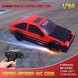 Remote Control Car RC Drift Car 2.4GHz 1:24 Scale 4WD High Speed RC Cars Vehicle with LED Lights Batteries and Drifting Tires Racing Sport Toy Cars for Adults Boys Girls Kids Gift