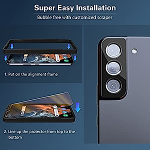 AACL [Fingerprint Compatible][2+2][2- Pack] Tempered Glass for Samsung Galaxy S22 5G Screen Protector+[2- Pack] Camera Lens Protector for Samsung Galaxy S22, [Easy Installation with Alignment]