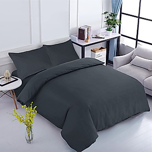 MOONLIGHT20015 Grey Duvet Cover Full - Soft 3 Piece Quilt Cover Brushed Microfiber Bedding Duvet Covers with Button Closure, 1 Full Size Duvet Cover 80x90 inches and 2 Pillow Shams