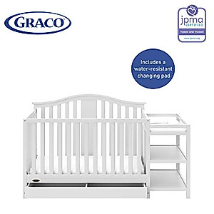 Graco Solano 4-in-1 Convertible Crib and Changer with Drawer (White) – Crib and Changing Table Combo with Drawer, Includes Changing Pad, Converts to Toddler Bed, Daybed and Full-Size Bed