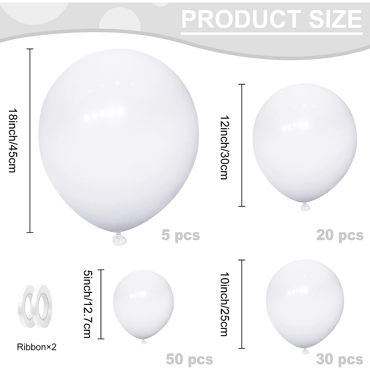 White Balloon Garland Arch Kit, 105Pcs White Balloons Different Sizes, 18 12 10 5Inch Wedding Balloons, for Engagement Birthday Baby Shower Bride Anniversary Gender Reveal Party Decorations