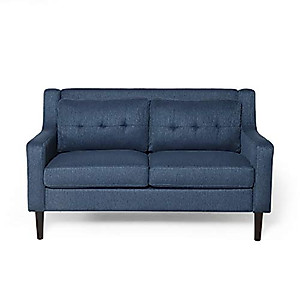 Christopher Knight Home Harva Love Seats, Navy Blue, Dark Brown