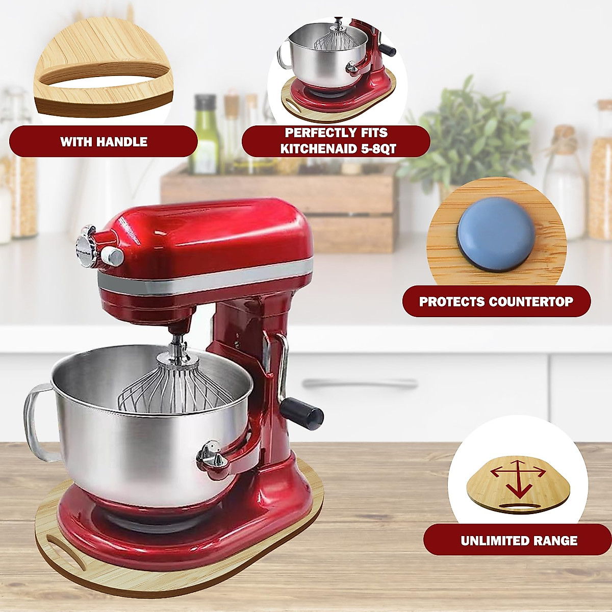 Kitchen Appliance Slider Mat for Kitchen aid 5-8Qt Bowl Lift Stand Mixers, Bamboo Slide Board Compatible with 5-8QT Professional Bowl-lift Stand Mixer, Under Cabinet Sliding Tray for Countertop