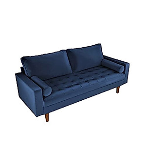 Container Furniture Direct Womble Modern Velvet Upholstered Living Room Diamond Tufted Chesterfield Sofa with Gleaming Nailheads, Misty Blue