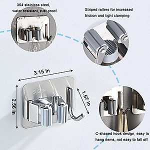 ATLANTICMop Holder, Modern Wall Mounted Heavy Duty Stainless Steel Storage Rack Organization Tools, Kitchen Garden Garage Or Bathroom Organization. (PACK OF 1.)