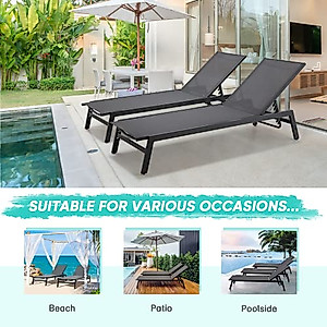 Erinnyees 2PCS Outdoor Chaise Lounge, Aluminum Patio Lounge Chair with Wheels, All-Weather Five-Position Adjustable Reclining Chair, for Patio Pool, Deck, Beach, Yard