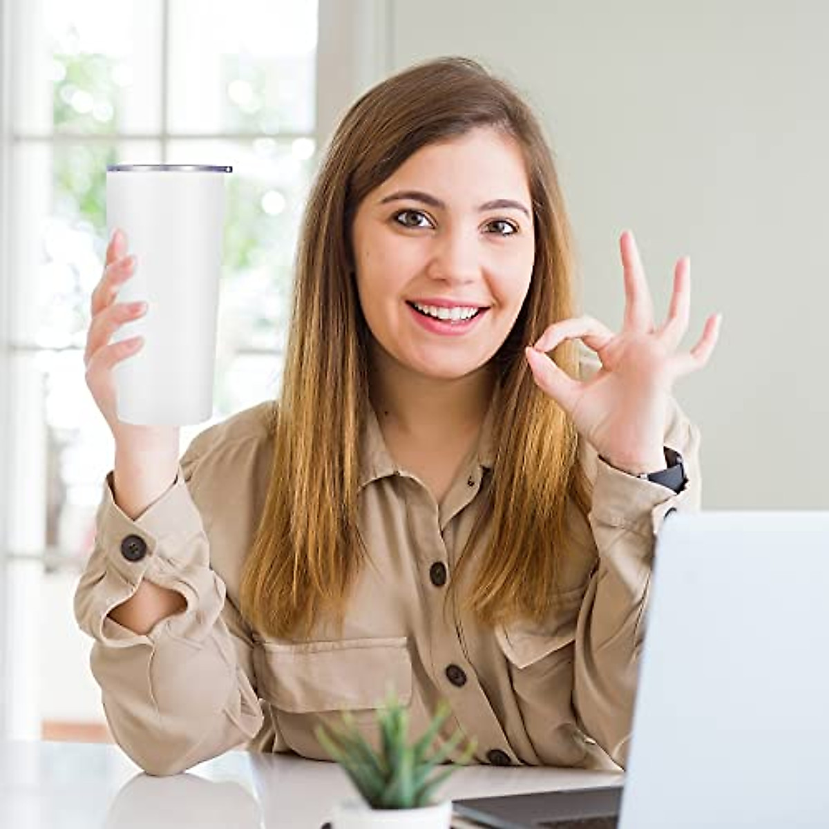 DOMICARE 20 oz Tumbler with Lid and Straw, Stainless Steel Tumblers Bulk Vacuum Insulated Tumbler Travel Coffee Mug Pack of 1, White