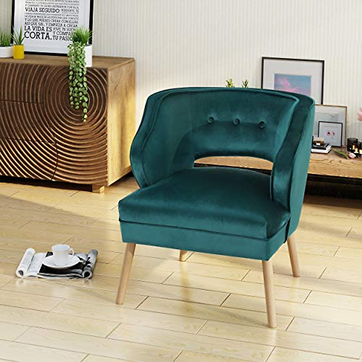 Christopher Knight Home Mariposa Mid-Century Velvet Accent Chair, Teal / Natural