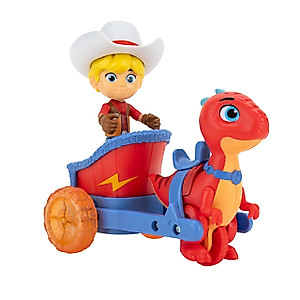 Dino Ranch Jon and Blitz Chariot Vehicle - Features Pull Back 5” Dino Blitz Chariot & 3” Dino Rancher Jon - Three Styles to Collect - Toys for Kids Featuring Your Favorite Pre-Westoric Ranchers