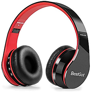 BESTGOT Kids Bluetooth Headphones BT6002 Wireless Headphones for Kids Children Adults for School Foldable Headset for 18 Hours for PC/Phone/Tablets/TV (Black/Red)