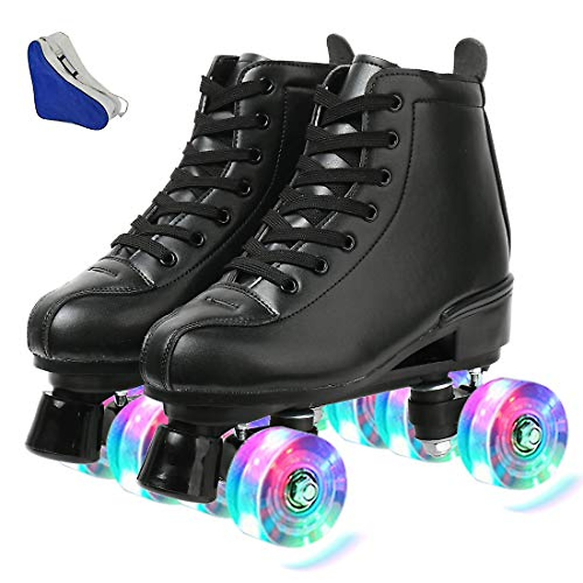 Jessie Women's Roller Skates High Top Double Row Roller Skates Adjustable Roller Skates with Flashing Wheels for Boys and Girls (Black Flash Wheel,10)