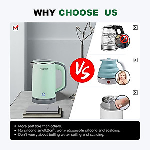 0.8L Small Electric Kettle Stainless Steel,600w Low Power Mini Portable Tea Kettle, Double Wall Travel Hot Water Boiler,Auto Shut-off & Boil-Dry Protection,Perfect for Travel, Office Student Dormitory