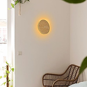 SKIVTGLAMP Nature Wood Wall Sconce Rechargeable Battery Operated LED PIP Motion IR Sensor Wall Lamp, No Drilling Cordless Farmhouse Wall Mounted for Rustic House Number Customizable Circular