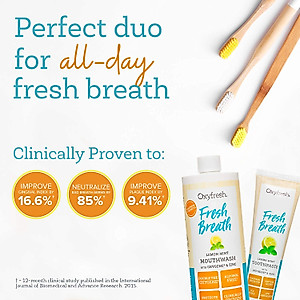 Oxyfresh Premium Fresh Breath Lemon Mint Mouthwash 16 oz. + Bad Breath Lemon Mint Toothpaste 5oz. | Fluoride Free | Alcohol Free | Dye Free | Made w/Zinc & Xylitol