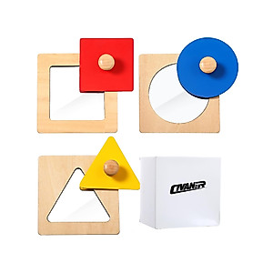 Civaner Montessori Mirror Puzzle Baby Peekaboo Knob Puzzles Colorful Baby Mirror Toy Wooden Geometric Shape Puzzle Sensorial Toys Birthday Gifts for Toddler Preschool
