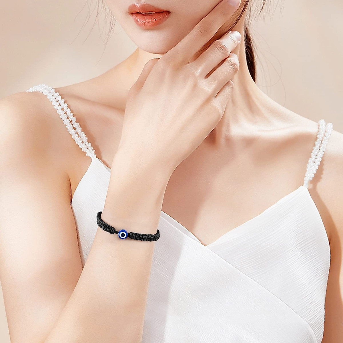 VIBILIA 2 Pcs Evil Eye Bracelets for Women Men Handmade Braided Kabbalah Good Luck Bracelet Rope Cord Thread Friendship Bracelet Adjustable String Minimalist Jewelry - Red & Black