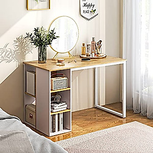 Tangkula Computer Desk with Storage Shelves, Home Office Desk with 5 Side Shelves & Metal Frame, Space Saving Laptop PC Desk, Writing Study Desk, Modern Vanity Desk for Bedroom (Natural)