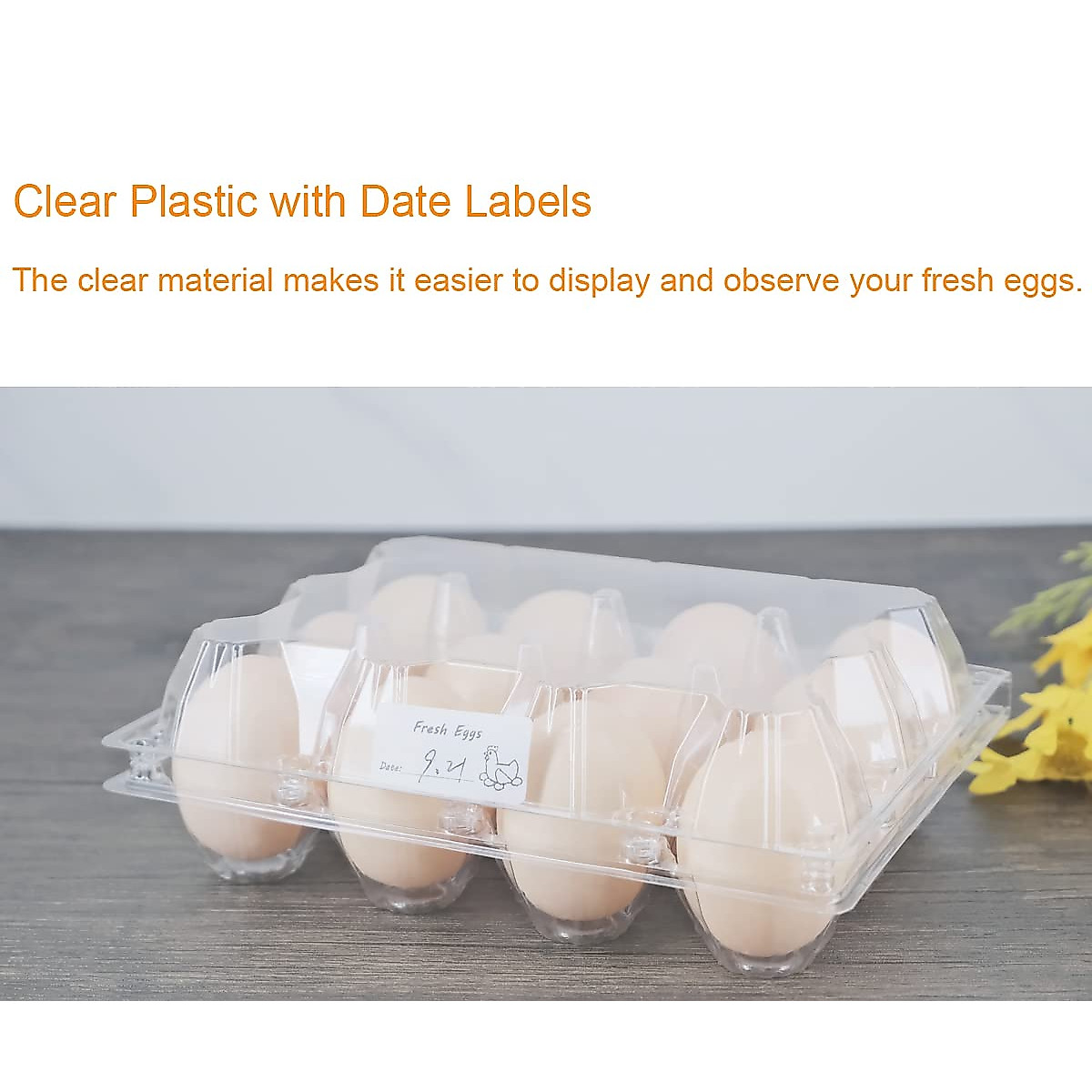 BULKBUY Egg Cartons 60 Packs, Clear Eco-friendly Plastic Blank Egg Cartons with Free Labels, Holds up to 12 Eggs Securely, Perfect for Family Pasture Farm Markets Display - Medium